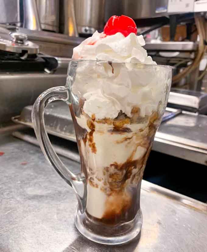 When your sundae arrives looking like this, complete with whipped cream and cherry, childhood memories come flooding back.