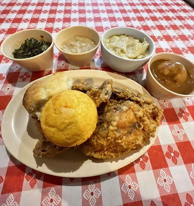 When your plate arrives with chicken, greens, black-eyed peas, and enough carbs to fuel a marathon, you know you're eating right.