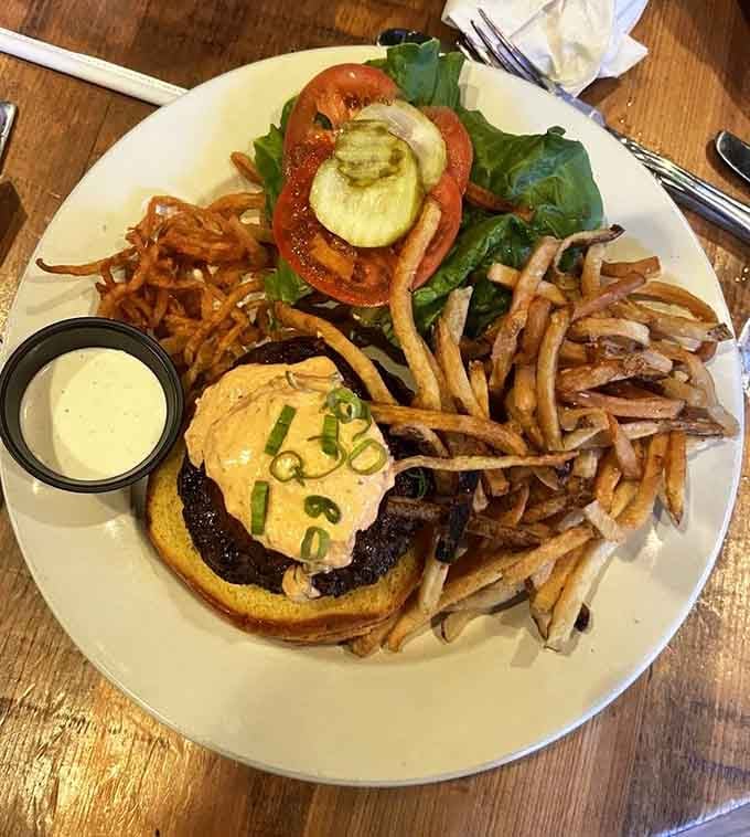 Jalapeños and pickles bring Southwestern flair to this literary burger, creating an unexpected but delightful flavor combination.
