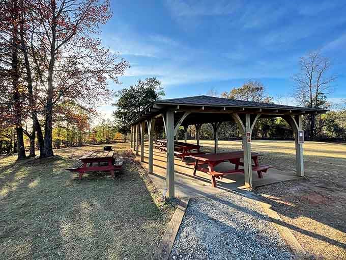 This covered pavilion offers respite from the sun while you contemplate the colorful canyons stretching beyond.