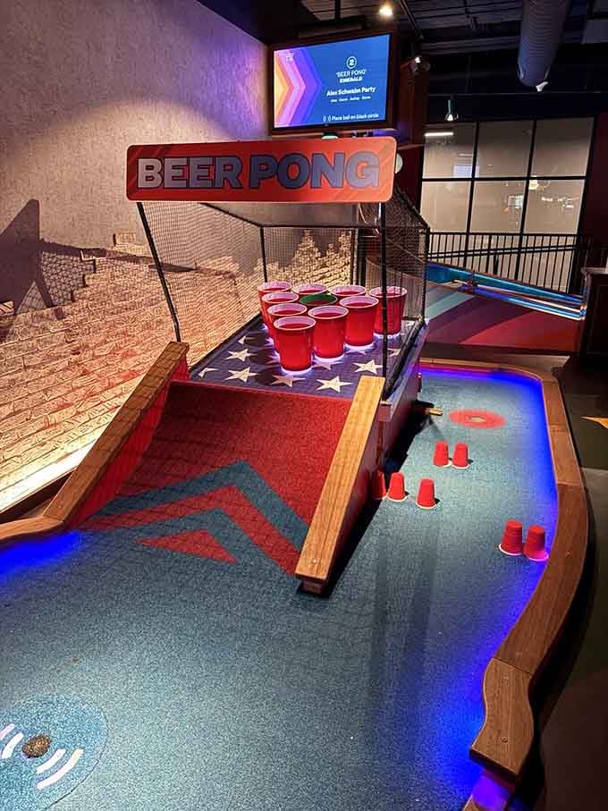 Giant beer pong on a mini golf course proves someone in design meetings was thinking outside the box.