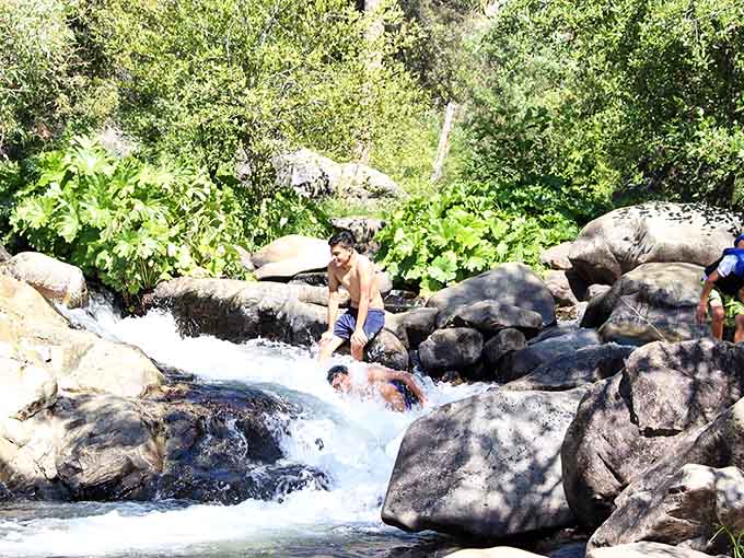 That moment when you realize natural water slides beat anything Six Flags ever dreamed up, no height requirement needed.