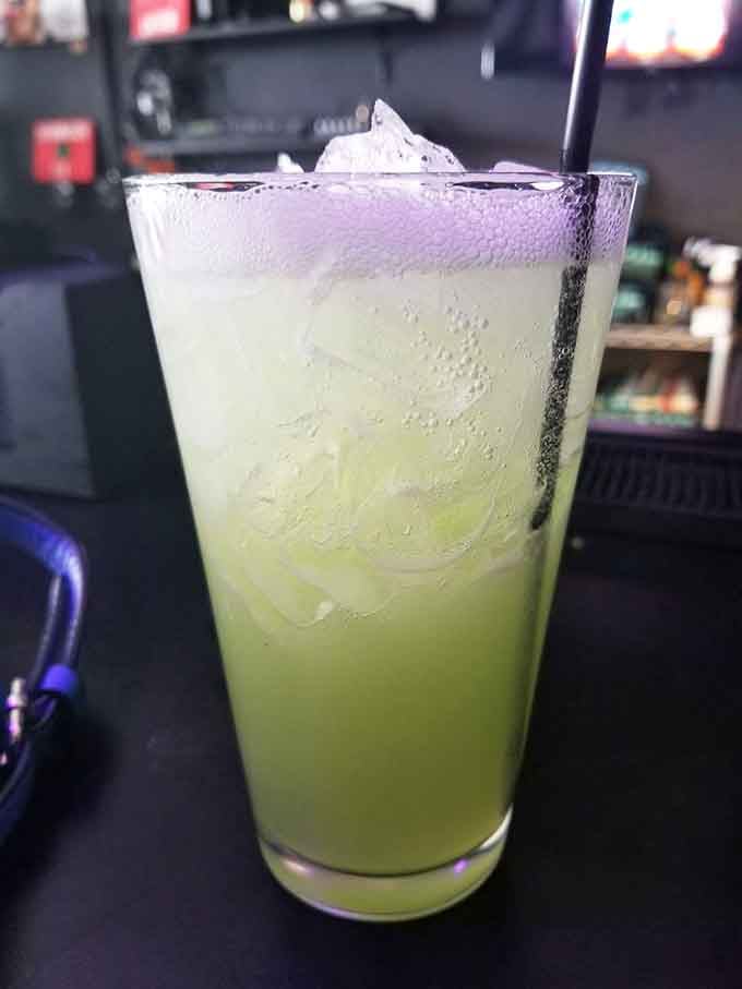 Ecto Cooler green and frosty cold, this drink channels your favorite ghostbusting cartoons from Saturday mornings past.