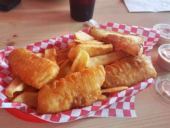 When your fish and chips look this good, you almost feel guilty eating them. Almost.