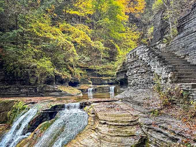 Fall colors frame the gorge in a display so stunning, your phone's camera will weep with inadequacy.