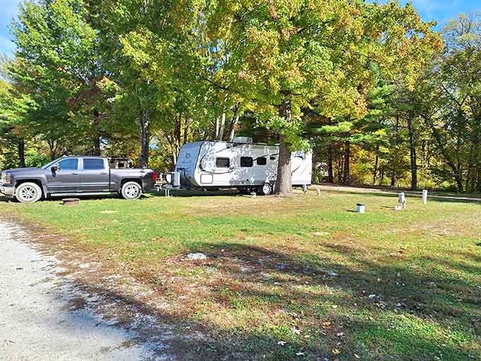 Fall camping among the trees means waking up to nature's own light show, no special effects required.