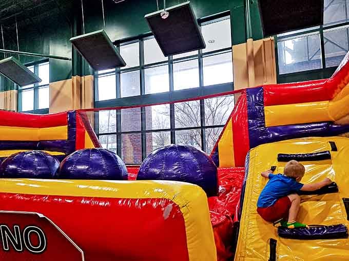 Scaling those bright obstacles burns more energy than three hours of Saturday morning cartoons ever could manage.