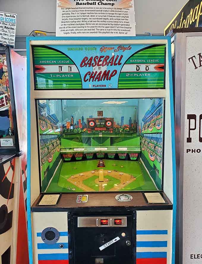 Baseball Champ from 1973 captures America's pastime in mechanical glory, complete with tiny players and big dreams.