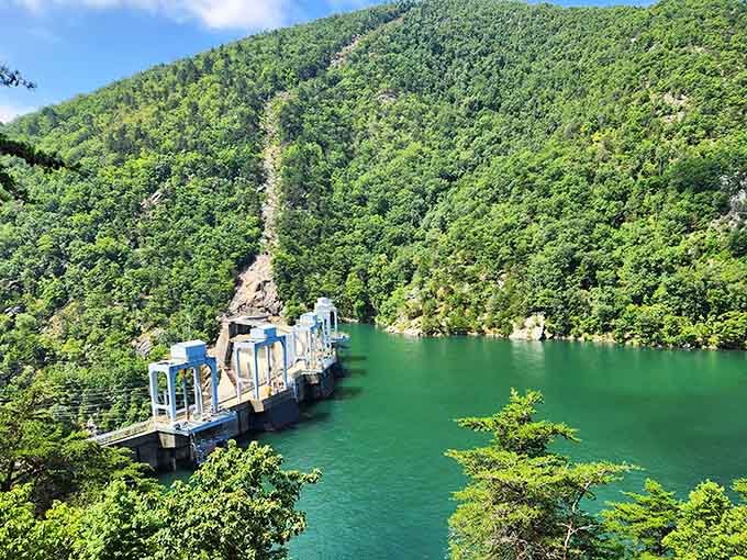 The dam that created this aquatic wonderland, proving sometimes the best things in life are actually man-made marvels.