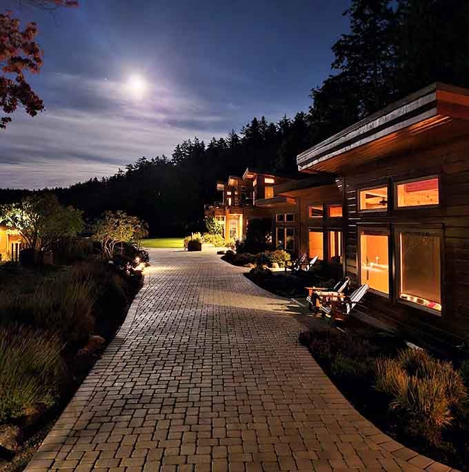 Evening strolls down pathways that glow like they're leading you straight into a vacation commercial.