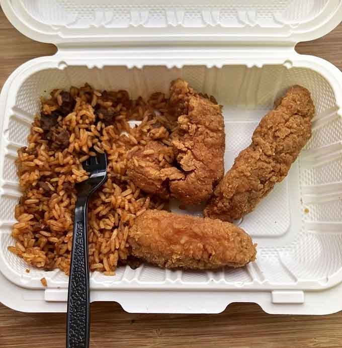Crispy chicken tenders with dirty rice that'll make you forget every drive-thru tender you've ever settled for previously.