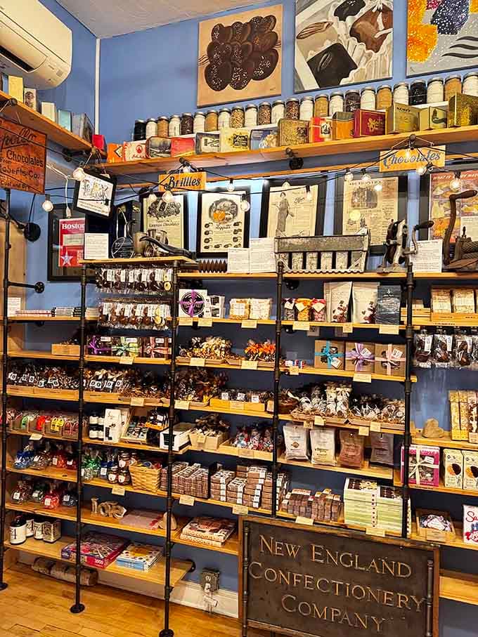 Shelves packed with vintage candy memorabilia prove that nostalgia and sugar make perfect partners in crime.