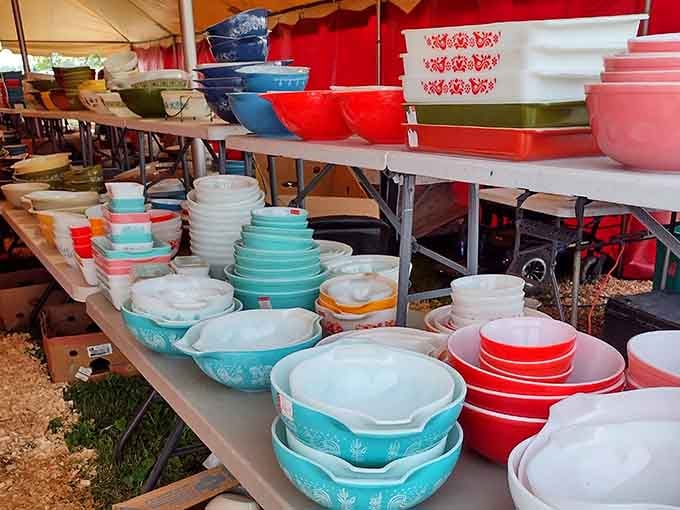 That Pyrex collection would make your grandmother weep with joy, every color of the rainbow in perfect vintage condition.