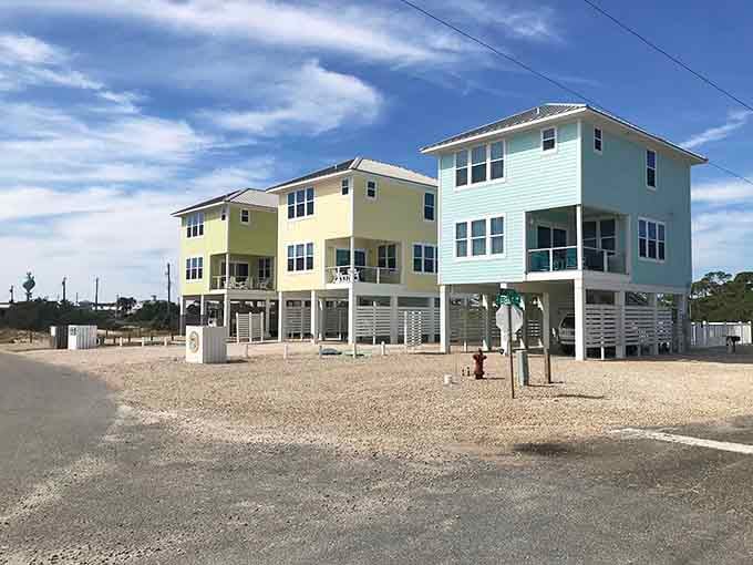 Elevated beach homes standing tall, ready for whatever Mother Nature decides to throw their way.