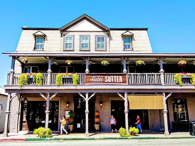 Hotel Sutter's balcony practically begs you to imagine yourself waving to passersby like visiting royalty.