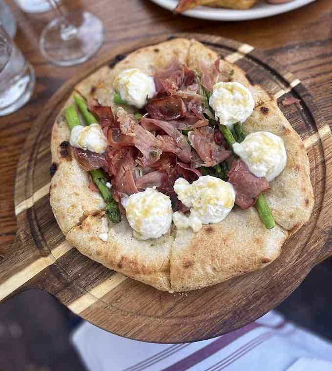 Wood-fired pizza topped with prosciutto and fresh mozzarella, because sometimes Italy and Pennsylvania make beautiful food babies together.