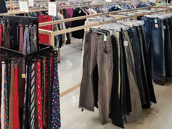 The denim section offers more jean options than most people try on in a lifetime, neatly organized for maximum browsing.