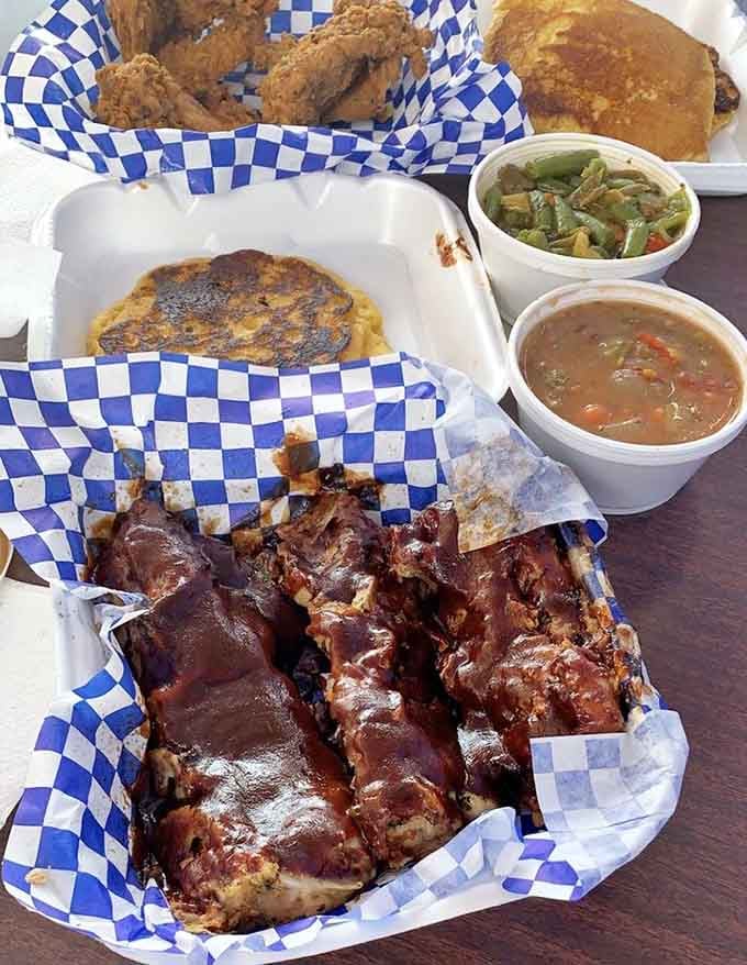 Those riblets are fall-off-the-bone tender, swimming in sauce that deserves its own fan club and newsletter.