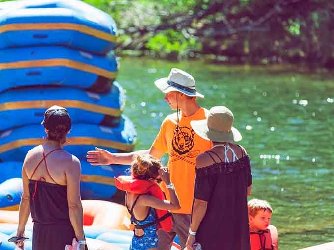 The friendly crew makes sure even first-timers feel like river veterans before they hit the water.