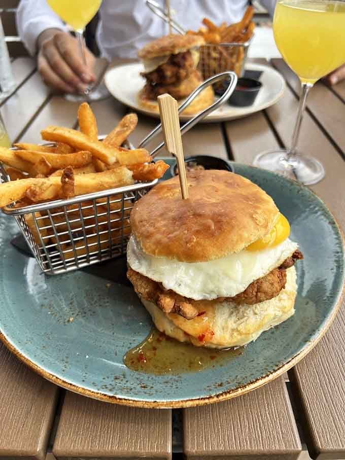 This burger comes with a fried egg and enough fries to share, or not, we won't judge.