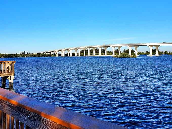 Bridges connecting mainland to island life, where stress stays on one side, relaxation waits ahead.