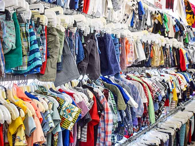 Rows of children's clothing prove you don't need to mortgage the house to dress growing kids.