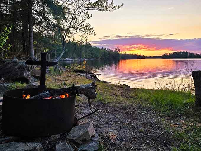 Sunset campfires by the water create memories that'll warm you long after the embers fade to ash.