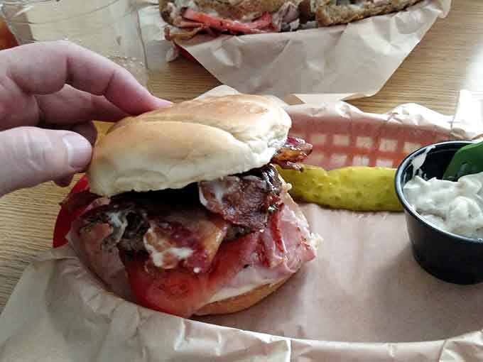 This towering creation requires both hands and zero shame, so dive in and enjoy every messy bite.