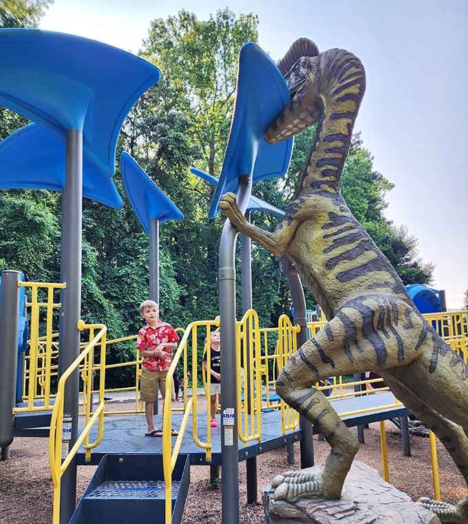 When a towering dinosaur becomes your personal jungle gym, every visit feels like starring in your own adventure movie.
