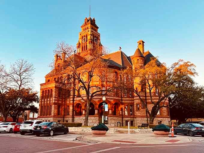 The Ellis County Courthouse at golden hour glows like it knows exactly how magnificent it is, and honestly, who could blame it?