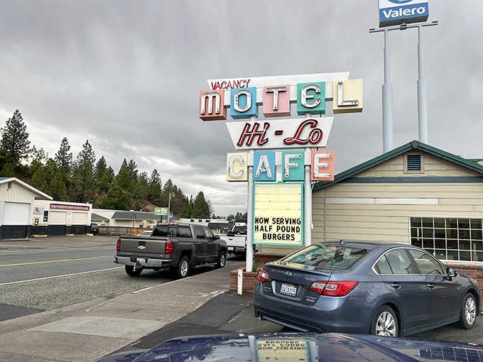That vintage Hi-Lo Cafe sign is pure Americana, promising hearty meals without the Instagram tax added on.