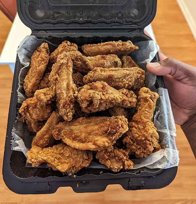 Fried chicken with a golden crust so perfect, it could make the Colonel himself weep with envy and admiration.