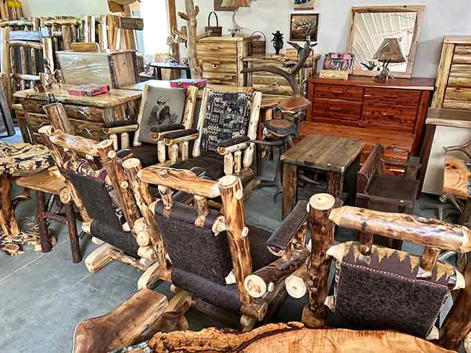 Log furniture so beautifully crafted it makes you want to redecorate your entire house in "upscale cabin chic" immediately, budget be darned.