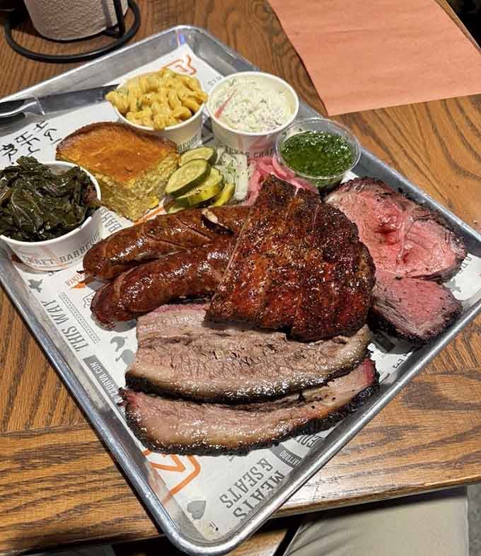 A barbecue sampler that looks like it belongs in the Smithsonian, complete with all the classic fixings.