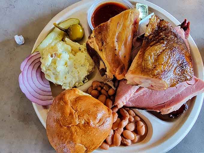 This barbecue sampler plate looks like Sunday dinner decided to show off, and we're absolutely here for it.