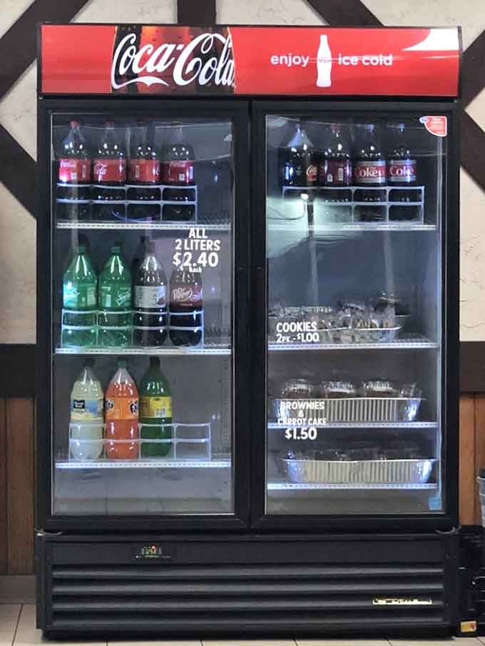 A beverage cooler stocked with the essentials, plus cookies and brownies for those who believe dessert is non-negotiable.