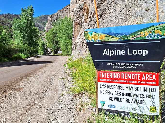 That warning sign means business, but the rugged beauty beyond makes every careful mile absolutely worth the effort.