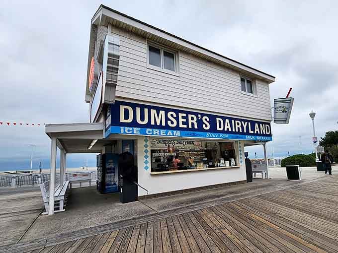 This weathered boardwalk beauty stands ready to serve scoops with ocean breezes as the perfect dining companion nearby.