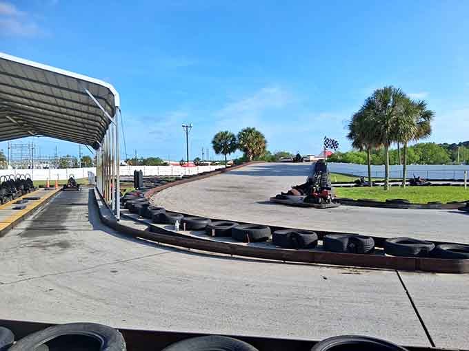 Palm trees and sunshine frame this coastal track where the weather cooperates with your racing plans year-round.