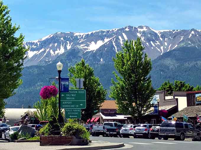 Snow-capped peaks tower behind downtown like something from a Swiss chocolate box, only better.