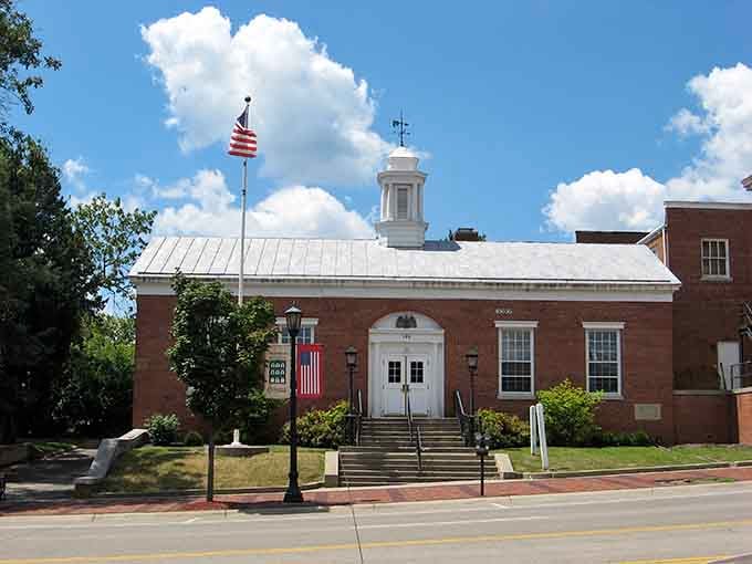 Classical brick design give this civic building the dignity of a bygone era's craftsmanship.