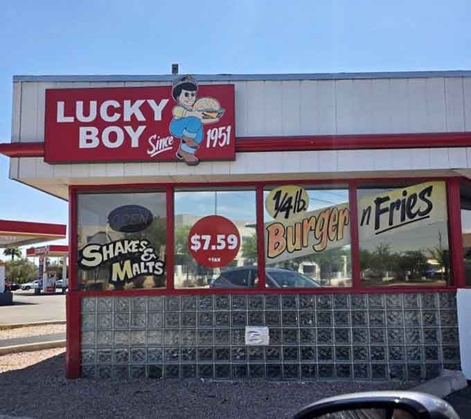 Since 1951, that smiling Lucky Boy mascot has been greeting customers with the promise of classic American burger perfection.