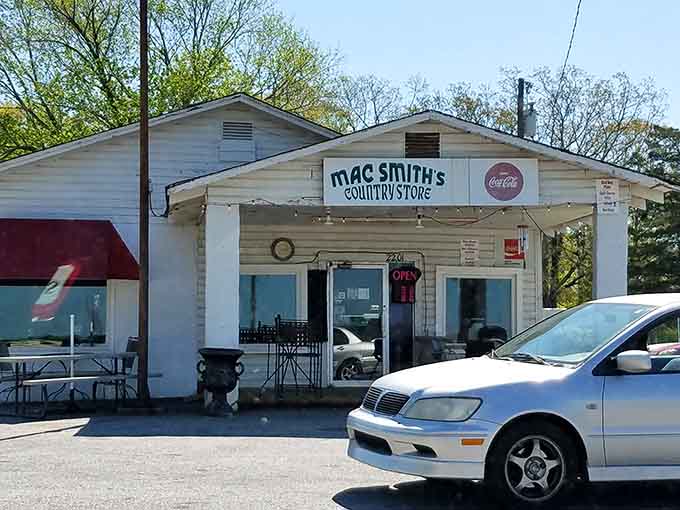 The vintage Coca-Cola sign and weathered wood siding transport you straight back to Andy Griffith's Mayberry, minus the black-and-white.