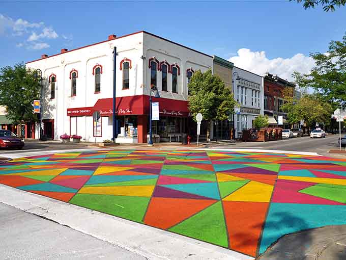 Mt. Pleasant's geometric street art transforms a simple intersection into a kaleidoscope that would make Andy Warhol smile.
