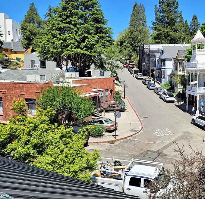 Lush greenery spills over brick buildings in this foothill hideaway where nature and history share equal billing beautifully.