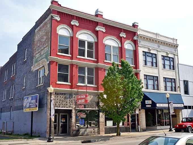 That bold red facade commands attention like a confident guest at a party full of wallflowers and shrinking violets.