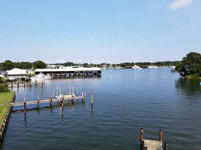 Private docks reach into blue water like wooden fingers inviting you to come closer and stay awhile.