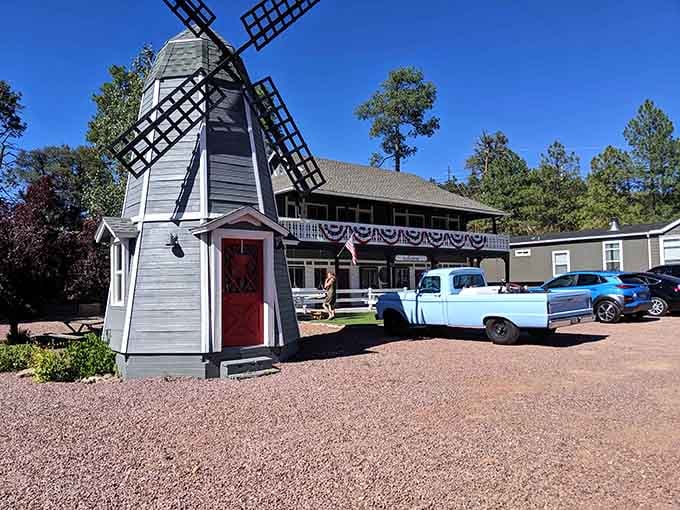 That adorable windmill isn't in Holland&mdash;it's your mountain escape complete with vintage trucks and pine-fresh air.