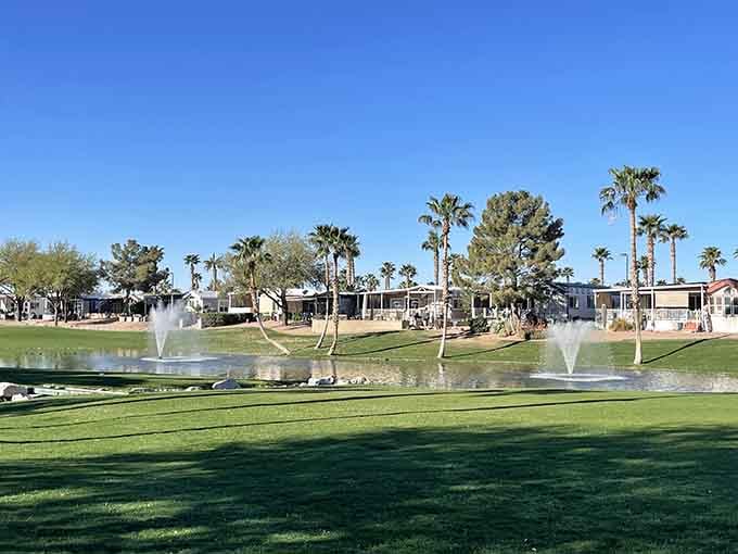 Palm trees sway over manicured greens where retirement communities offer resort-style living at down-to-earth prices you'll appreciate.