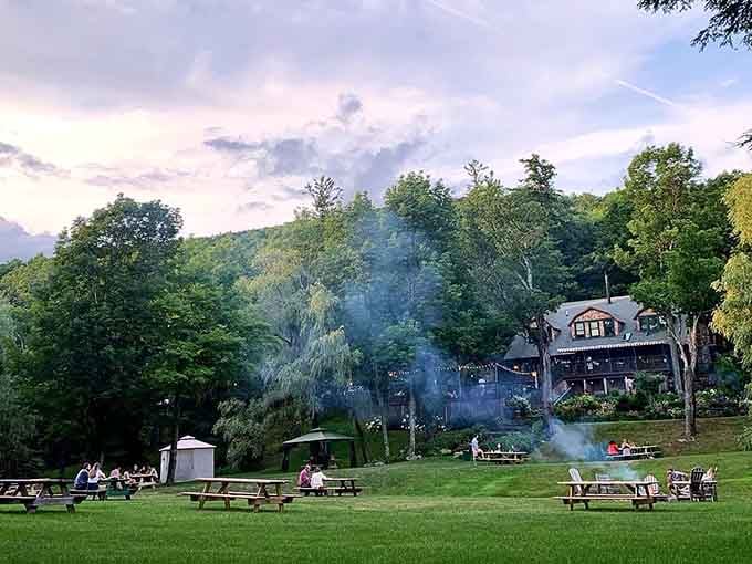 Evening mist rolls in as picnic tables dot the lawn&mdash;pure Catskill magic that makes city stress evaporate instantly.